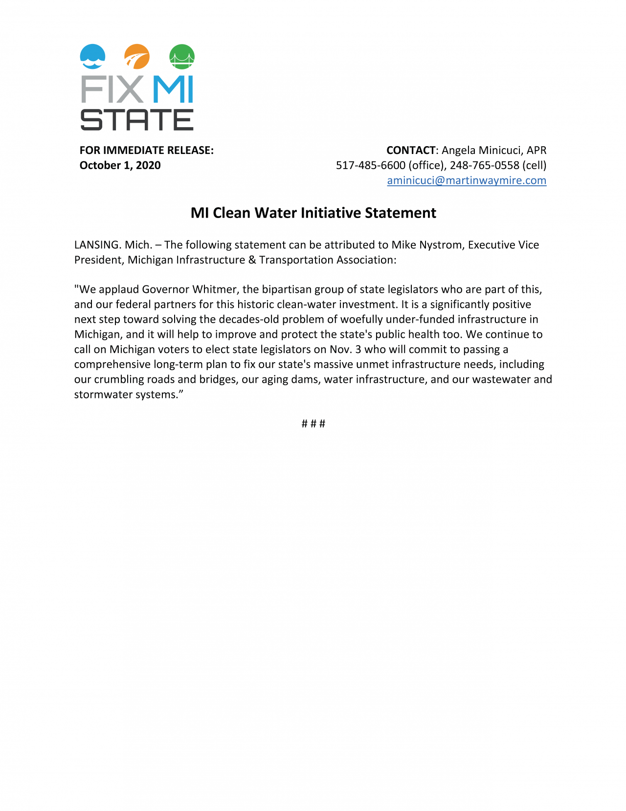MI Clean Water Initiative Statement - MITA